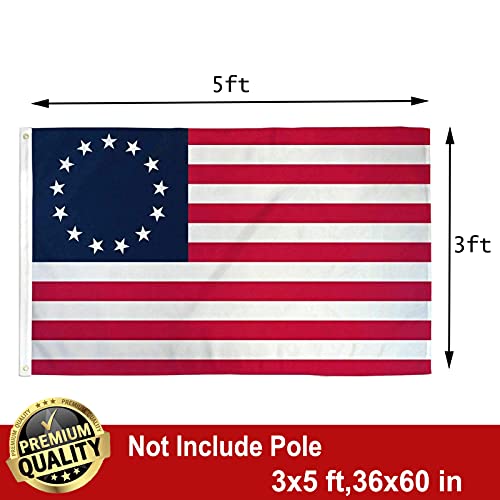 Embroidered Betsy Ross American US Flag 3x5 Outdoor Made In USA- 13 Stars Colonies Primitive USA Stitched Flags Embroidered Stars Sewn Stripes Heavy Duty Banner