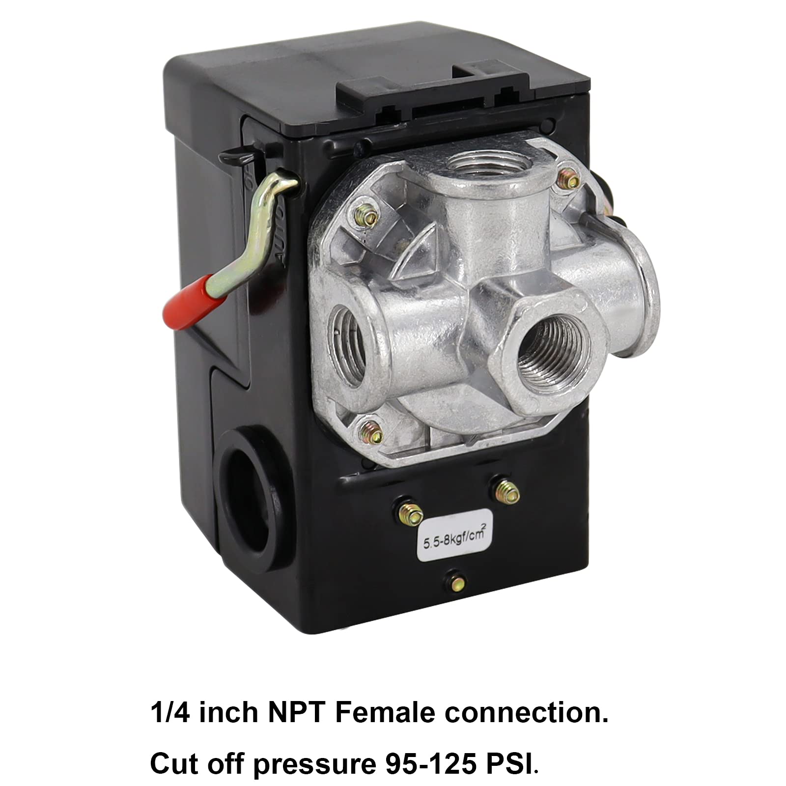 Air Compressor Pressure Switch 95-125 PSI Control Unloader, LF10-4H 95-125 PSI 20A 4 Port Pressure Control Switch Valve NPT 1/4