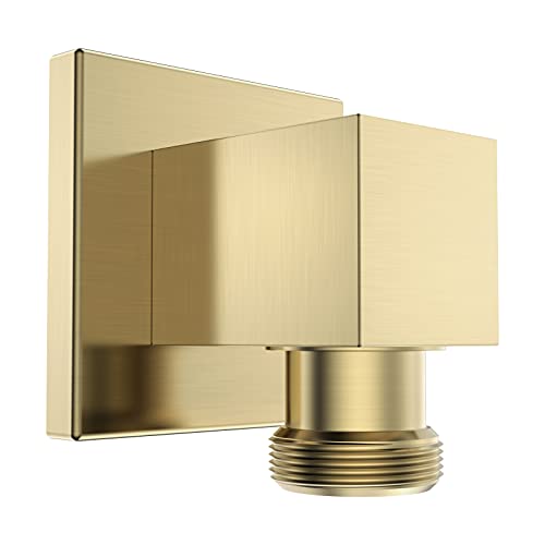 Lavatrum Wall Mounted Supply Elbow, Wall Elbow for Hand Shower, Solid Brass Square Wall Supply Elbow, Check Valve Included (Square, Brushed Gold)