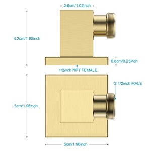 Lavatrum Wall Mounted Supply Elbow, Wall Elbow for Hand Shower, Solid Brass Square Wall Supply Elbow, Check Valve Included (Square, Brushed Gold)