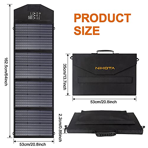 Nikota 100W Portable Solar Panel Foldable Solar Panels Charger Compatible with Jackery/Nikota Power Station,with USB 3.0 USB 2.0 DC Ports and Kickstand,for Camping, Hiking,RV Trips… Black