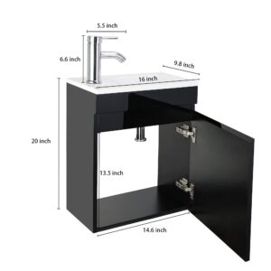 AHB 16" Bathroom Vanity W/Sink Combo for Small Space, Wall Mounted Bathroom Cabinet Set with Chrome Faucet Pop Up Drain U Shape Drain(Black)…