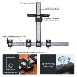 Cabinet Hardware Jig Tool - Adjustable Punch Locator Drill Template Guide, Wood Drilling Dowelling Guide for Installation of Handles Knobs on Doors and Drawer,Black