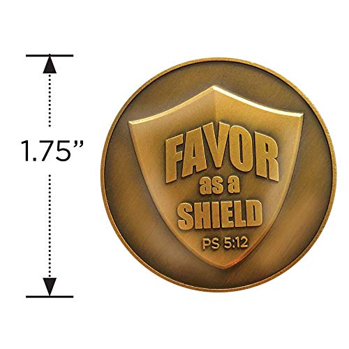 You are The Lord's Favored, Bulk Pack of 3 Religious Pocket Tokens of Prayer and Faith, Antique Gold-Color Plated Christian Challenge Coins, Inspirational Psalm 5:12 Church Handout Gifts