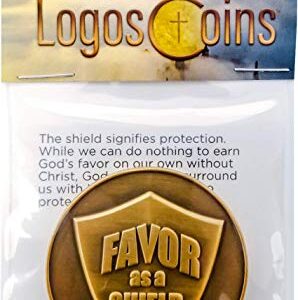 You are The Lord's Favored, Bulk Pack of 3 Religious Pocket Tokens of Prayer and Faith, Antique Gold-Color Plated Christian Challenge Coins, Inspirational Psalm 5:12 Church Handout Gifts