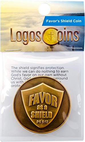 You are The Lord's Favored, Bulk Pack of 3 Religious Pocket Tokens of Prayer and Faith, Antique Gold-Color Plated Christian Challenge Coins, Inspirational Psalm 5:12 Church Handout Gifts