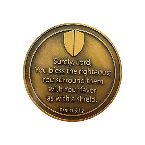 You are The Lord's Favored, Bulk Pack of 3 Religious Pocket Tokens of Prayer and Faith, Antique Gold-Color Plated Christian Challenge Coins, Inspirational Psalm 5:12 Church Handout Gifts