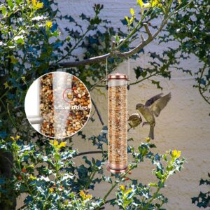 MIXXIDEA Finch Bird Feeder Hanging Metal Thistle Seed Feeder with 8 Feeding Ports Nyger Seed Feeder, Goldfinch Feeder for Outdoors Garden Copper