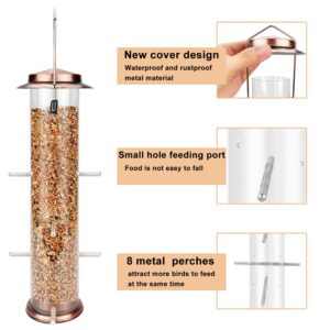 MIXXIDEA Finch Bird Feeder Hanging Metal Thistle Seed Feeder with 8 Feeding Ports Nyger Seed Feeder, Goldfinch Feeder for Outdoors Garden Copper