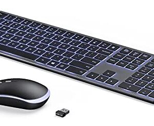 Backlit Wireless Keyboard and Mouse Combo, seenda Rechargeable 2.4G USB Cordless Illuminated Keyboard & Mouse, Ultra Slim Full Size Computer Keyboard and Mouse for Windows 7/8/10 Laptop Desktop PC