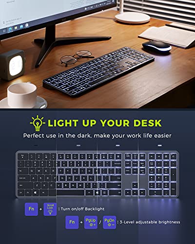 Backlit Wireless Keyboard and Mouse Combo, seenda Rechargeable 2.4G USB Cordless Illuminated Keyboard & Mouse, Ultra Slim Full Size Computer Keyboard and Mouse for Windows 7/8/10 Laptop Desktop PC