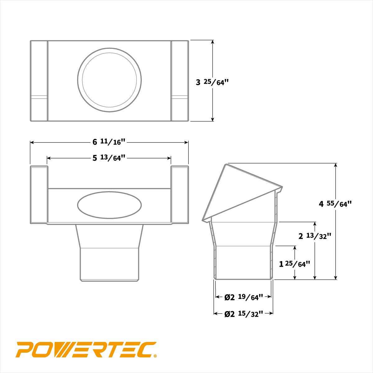 POWERTEC 70288 Router Table Dust Port – Dust Collection Hose 2-1/2 inch Connector for Router Table Fence