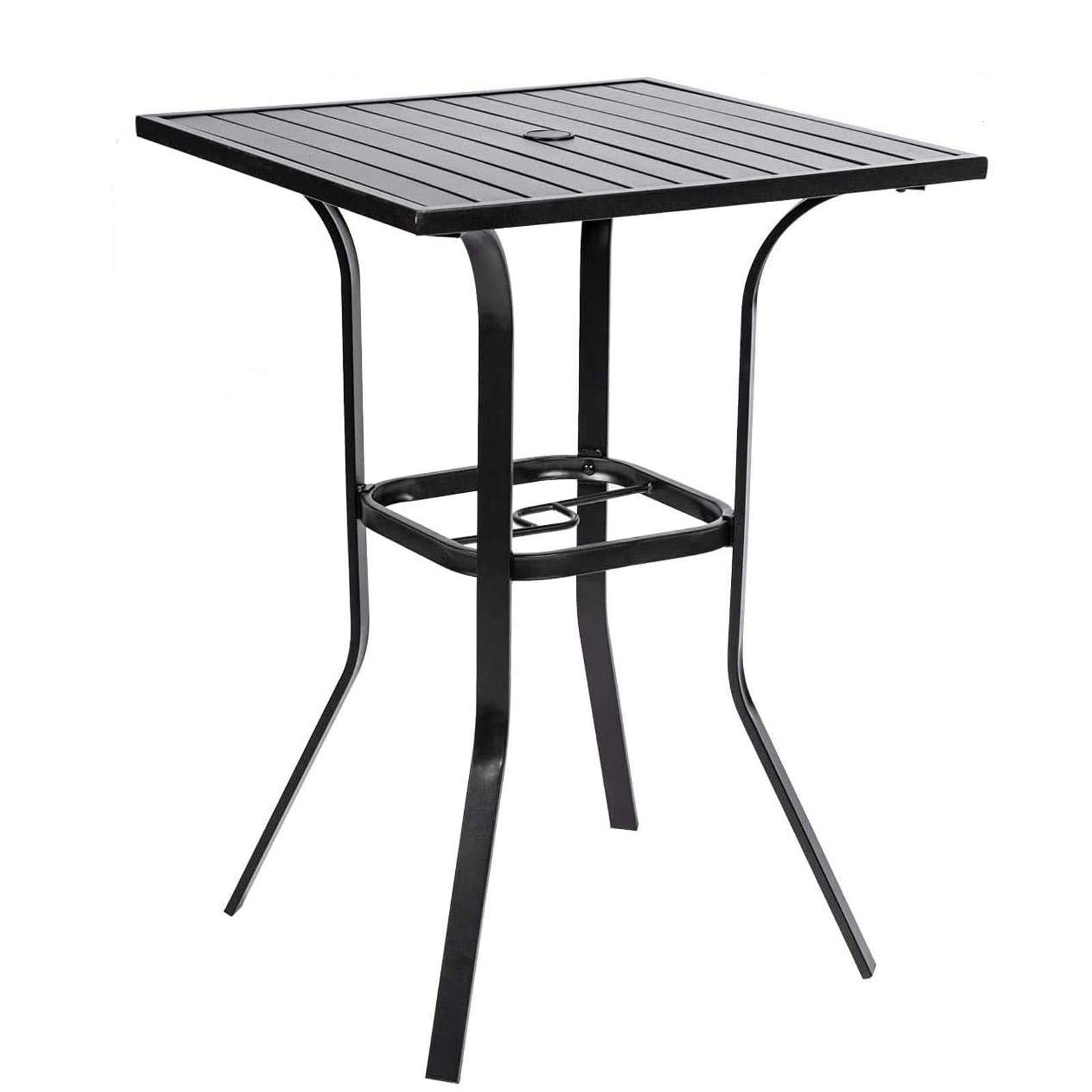 Betterland Patio Bar Table, Outdoor Square Bar Height Table Metal Bar Bistro Table, Metal Frame & Slat Tabletop with 1.57" Umbrella Hole