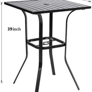 Betterland Patio Bar Table, Outdoor Square Bar Height Table Metal Bar Bistro Table, Metal Frame & Slat Tabletop with 1.57" Umbrella Hole