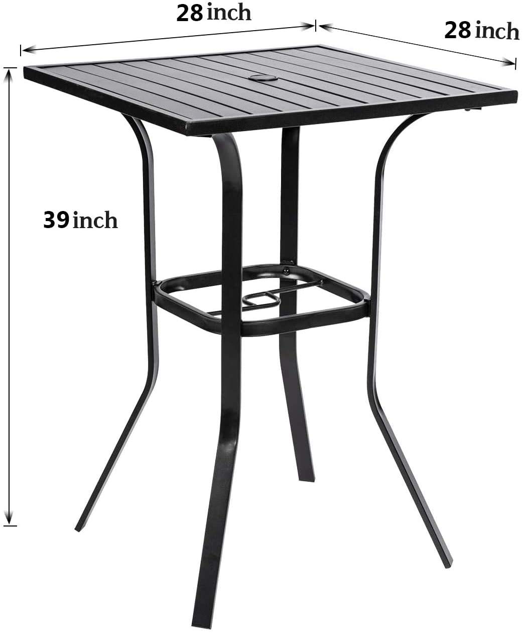 Betterland Patio Bar Table, Outdoor Square Bar Height Table Metal Bar Bistro Table, Metal Frame & Slat Tabletop with 1.57" Umbrella Hole