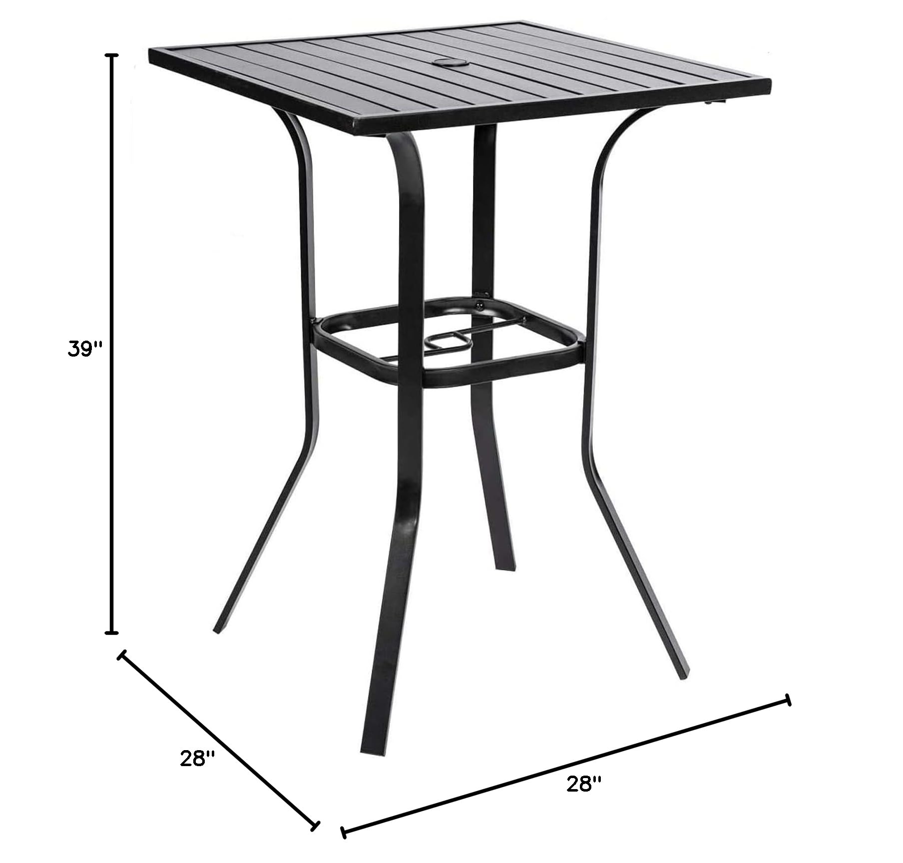 Betterland Patio Bar Table, Outdoor Square Bar Height Table Metal Bar Bistro Table, Metal Frame & Slat Tabletop with 1.57" Umbrella Hole