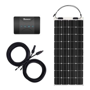 renogy 100 watt 12 volt flexible kit monocrystalline panel 30a mppt dual battery charging controller and 20ft 10 awg adaptor wire, 100w 12v flex solar bundle