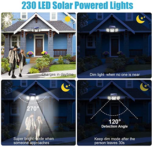 Wind Star Solar Lights Outdoor with Motion Sensor,Solar Motion Lights Solar Flood Lights Waterproof Solar Spotlight Adjustable 3 Heads for Front Door Patio Garden Garage