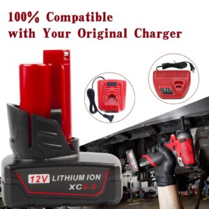 HIGH QUALITY FUTUREBATT FUTUREBATT [2Pack Battery Replacement for Milwaukee M12 Lithium 6.0Ah (6000mAh) 12V Battery Upgraded Power Tools 48-11-2420 48-11-2410 48-11-2411 48-11-2401 48-11-2402