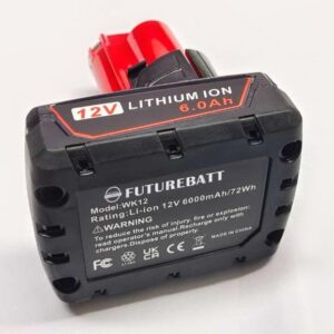 HIGH QUALITY FUTUREBATT FUTUREBATT [2Pack Battery Replacement for Milwaukee M12 Lithium 6.0Ah (6000mAh) 12V Battery Upgraded Power Tools 48-11-2420 48-11-2410 48-11-2411 48-11-2401 48-11-2402