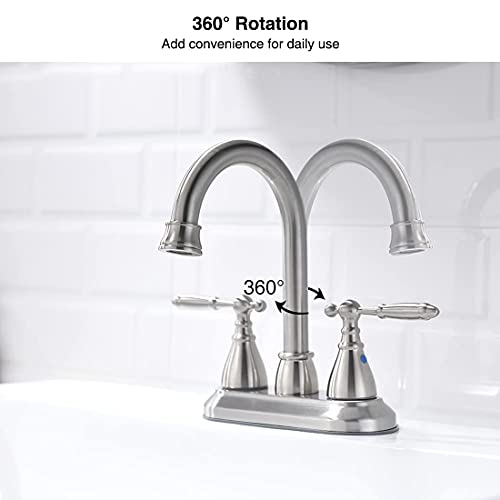 BRAVEBAR Two Handles Brushed Nickel Bathroom Faucets - 4In Centerset Bathroom Sink Faucet | 2 or 3 Hole Classical Lavatory Vanity Sink Faucets with Pop-up Drain Durable & Safety