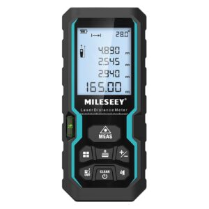 laser measure with digital angle display, mileseey by rockseed 165 feet with electronic level control,m/in/ft unit switching backlit lcd and pythagorean mode, measure distance, area, volume