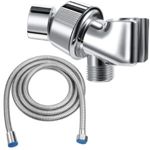 mimorou 79 inch stainless steel shower hose with adjustable shower arm holder shower head holder replacement shower hose head holder for wall adjustable shower head replacement (silver holder)