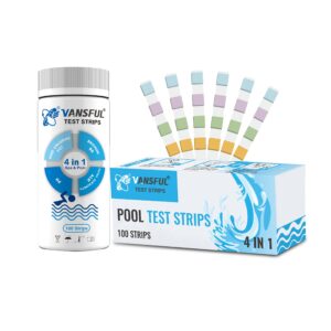 vansful 4 in 1 pool test strips 100 count, spatest strips, hot tubs water quality testing kitat home free chlorine, total bromine, total alkalinity, ph