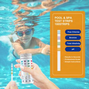 VANSFUL 4 in 1 Pool Test Strips 100 Count, SpaTest Strips, Hot Tubs Water Quality Testing kitat Home Free Chlorine, Total Bromine, Total Alkalinity, pH