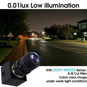 SVPRO USB Web Camera 1080P Full HD Webcam with Zoom Lens, 5-50mm Telephoto Webcam Manual Focus with Sony IMX323 Sensor, H.264 0.01lux Low Light Camera for Industrial Machine Vision,UVC Free Drive