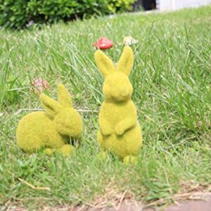 XIAXAIXU Easter Moss Bunny Flocked Rabbit Statue Figurine Festival Garden Yard Home Party Ornament Decoration (Green, 2 Pcs (A+B))