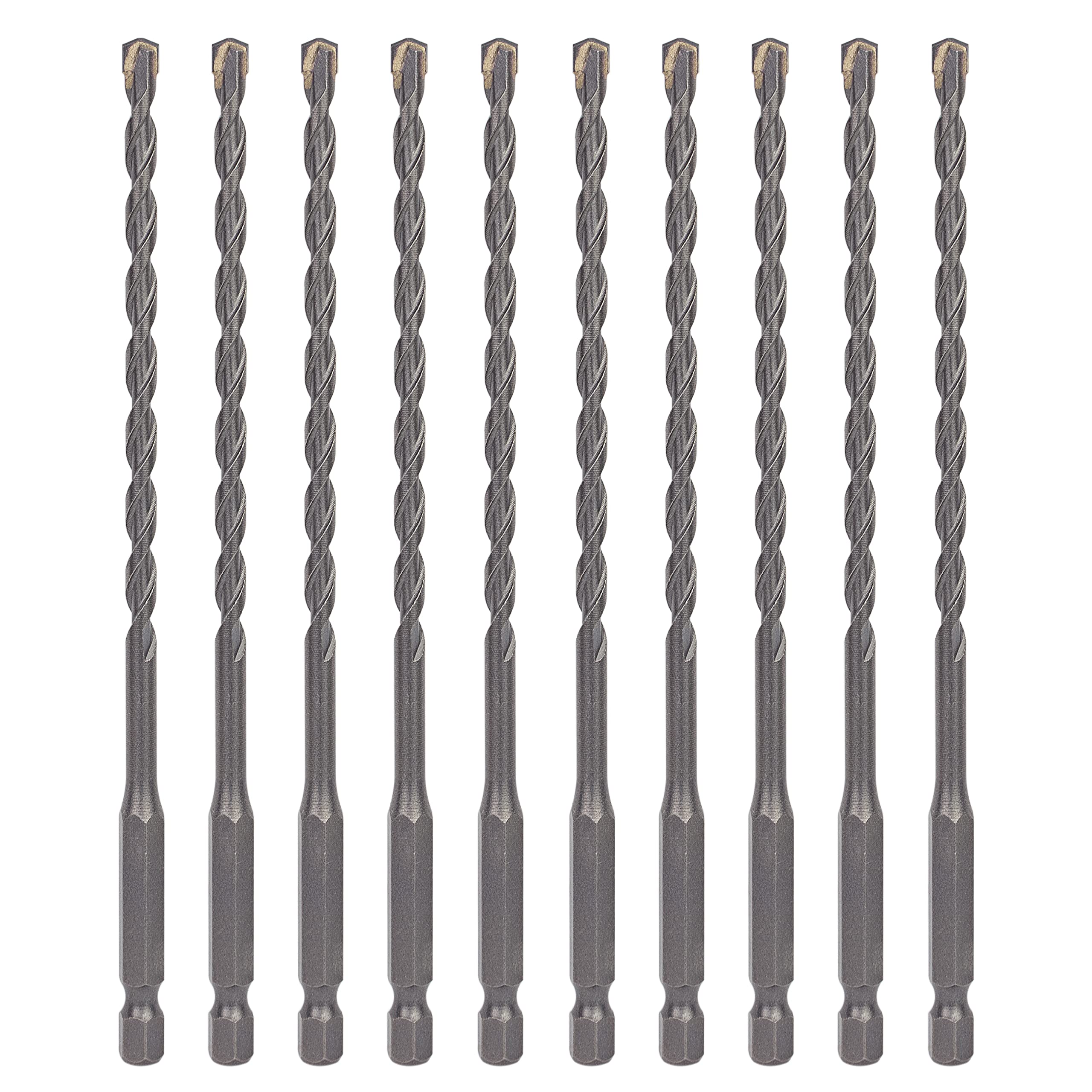 Sabre Tools 3/16 Inch x 6 Inch Masonry Drill Bit, Carbide Tipped 10-Pack for Concrete, Brick, Stone, 1/4” Hex Shank, Impact Performance (3/16” x 6”, 10)