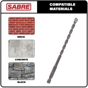 Sabre Tools 3/16 Inch x 6 Inch Masonry Drill Bit, Carbide Tipped 10-Pack for Concrete, Brick, Stone, 1/4” Hex Shank, Impact Performance (3/16” x 6”, 10)