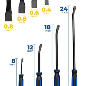 Pry Bar Set Heavy Duty, Thicker Hammer Strike Cap, Angled Tip, Mechanic Hand Tools for Automotive, Demolition, Nail Puller, Crowbar | 4-Piece