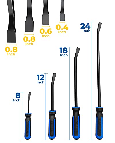 Pry Bar Set Heavy Duty, Thicker Hammer Strike Cap, Angled Tip, Mechanic Hand Tools for Automotive, Demolition, Nail Puller, Crowbar | 4-Piece