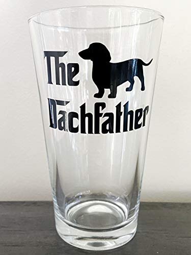 The Dachfather - Gift for Wiener Dog Lover - Dachshund Weiner Dog Dad - 16oz Pint Drinking Cup Beer Glass