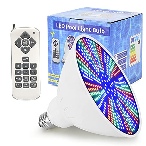 Jeryswet Pool Light, 12V 40W RGB Color Changing LED Pool Lights for Inground Pool, E26 Underwater Pool Light Bulb with Replacement Remote Control for Pentair and Hayward Pool Light RGB 12V 40W