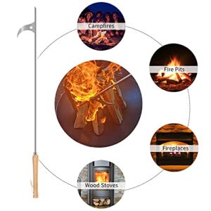 Manucode Fire Pit Poker, 42 Inch Stainless Steel Fire Poker with Wooden Handle for Fireplace, Campfire & Bonfires