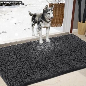 im home durable chenille absorbent door mat indoor doormat 24" x 36", washable door mats for dog non slip heavy door rug soft front inside doormat for entryway, mud room, patio dark gray