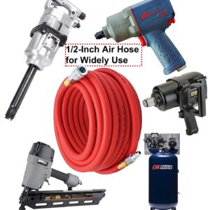 YOTOO Air Hose 1/2 in. x 50 ft, 300 PSI Hybrid Air Compressor Hose, Heavy Duty, Lightweight, Kink Resistant, All-Weather Flexibility with Bend Restrictors, 3/8" and 1/4" Air Fittings Kit, Red