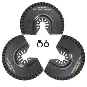 hemunc 3pcs oscillating tool blades for grout removal tile mortar concrete masonry 1/8, fit for dewalt milwukee rockwell bosch dremel ryobi ridgid multitool