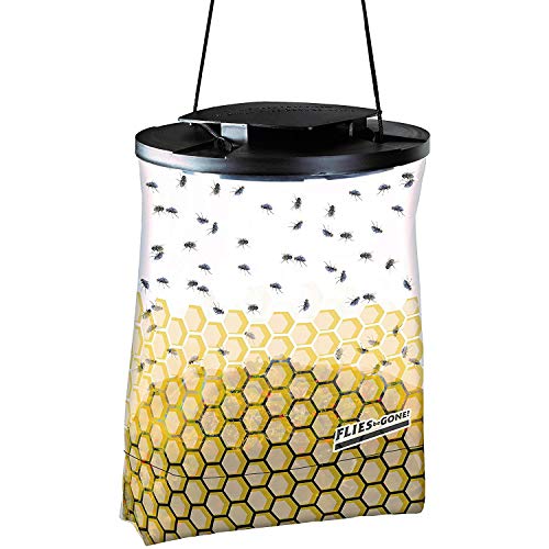 Flies Be Gone Fly Trap - Disposable Non Toxic Fly Catcher - Made in USA - Natural Bait Trap for Patios, Ranches. Easy to Use Outdoor Fly Traps, Keeps Flies from Coming Indoors