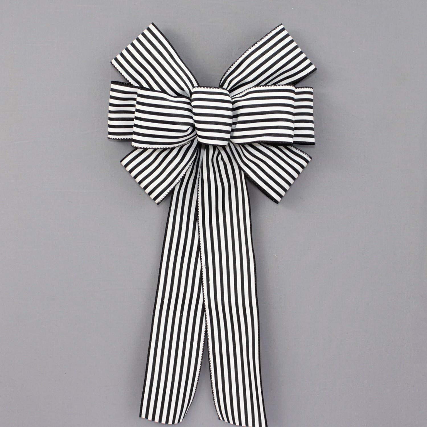 Black White Cabana Stripe Wreath Bow in 2 Size Options