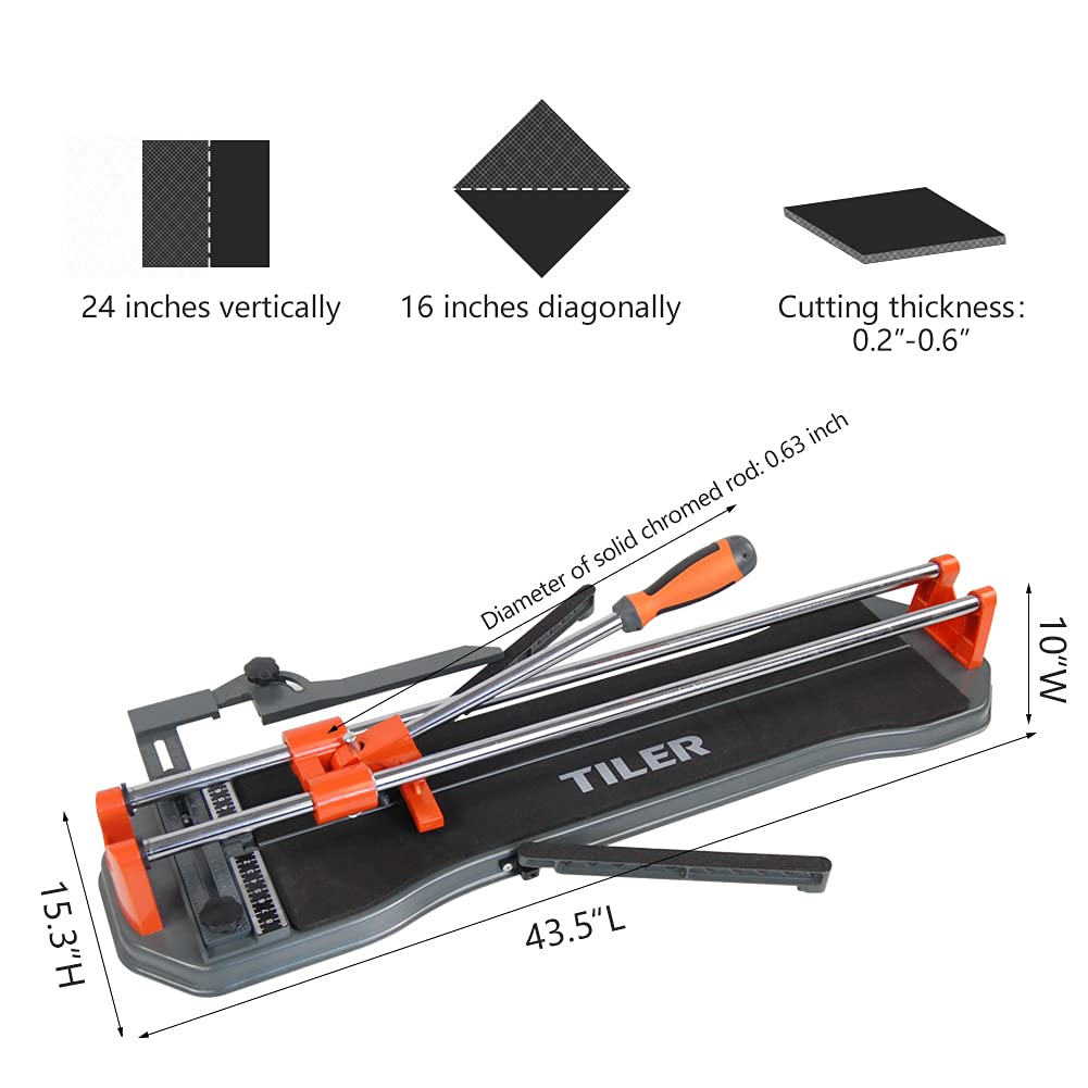 TILER 24 Inch Manual Tile Cutter, Professional Porcelain Tile Cutter W/Aluminum Cutting Wheel Removable Scale, Cutting up to 0.55", Anti Skid Rubber Surface, Come W/A Carry Bag