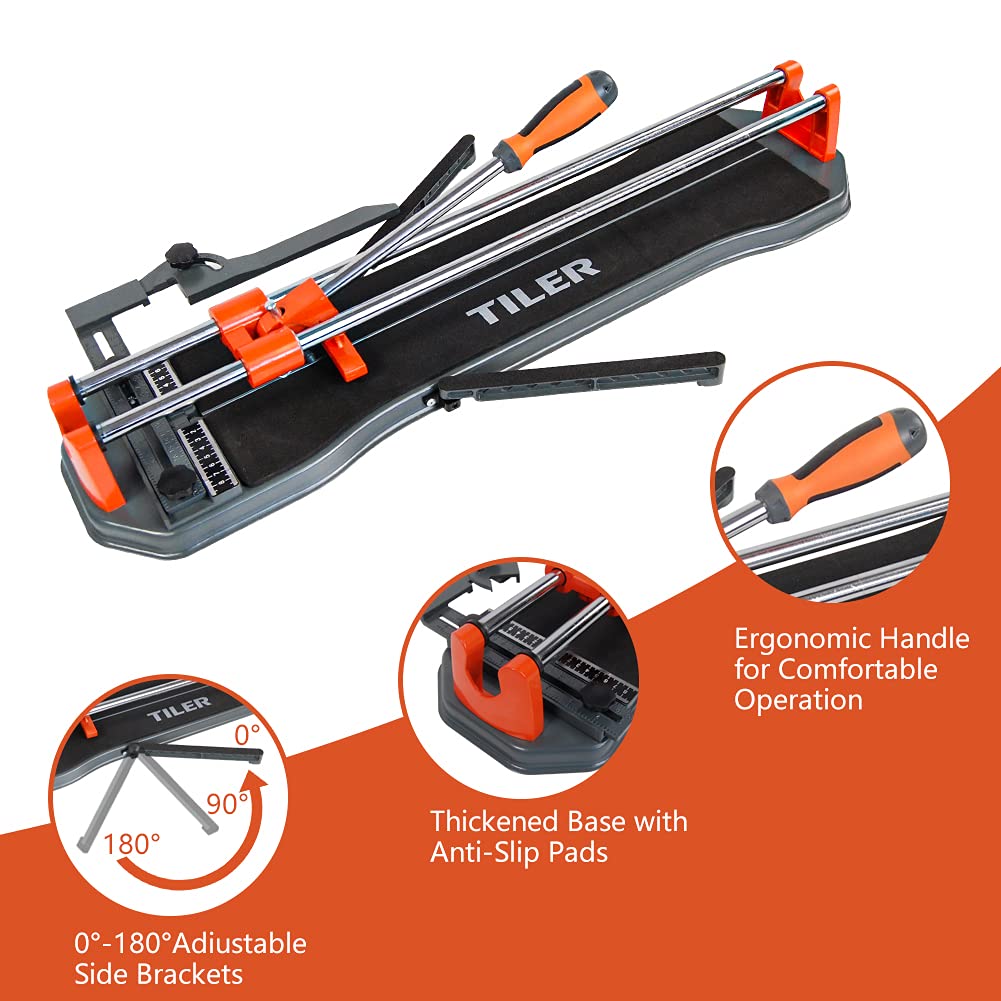 TILER 24 Inch Manual Tile Cutter, Professional Porcelain Tile Cutter W/Aluminum Cutting Wheel Removable Scale, Cutting up to 0.55", Anti Skid Rubber Surface, Come W/A Carry Bag