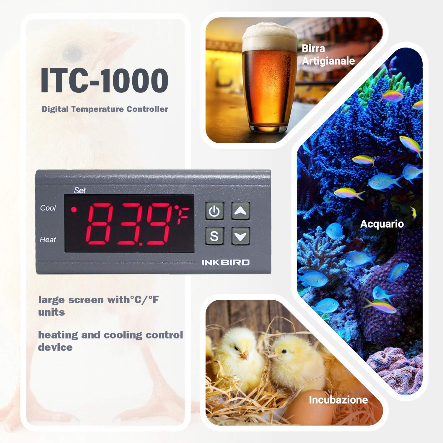 Inkbird ITC-1000F 2 Stage Temperature Controller Cooling and Heating Modes Celsius and Fahrenheit with Junction Box