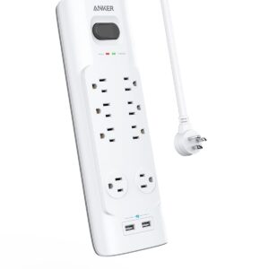 Anker Power Strip Surge Protector with USB, 6ft Extension Cord, 8 Outlets & 2 USB Ports with Flat Plug, PowerIQ for iPhone 14/13 Pro/13, Galaxy, for Home, Office, and More (1200 Joules)