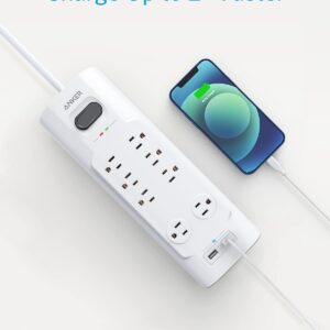 Anker Power Strip Surge Protector with USB, 6ft Extension Cord, 8 Outlets & 2 USB Ports with Flat Plug, PowerIQ for iPhone 14/13 Pro/13, Galaxy, for Home, Office, and More (1200 Joules)