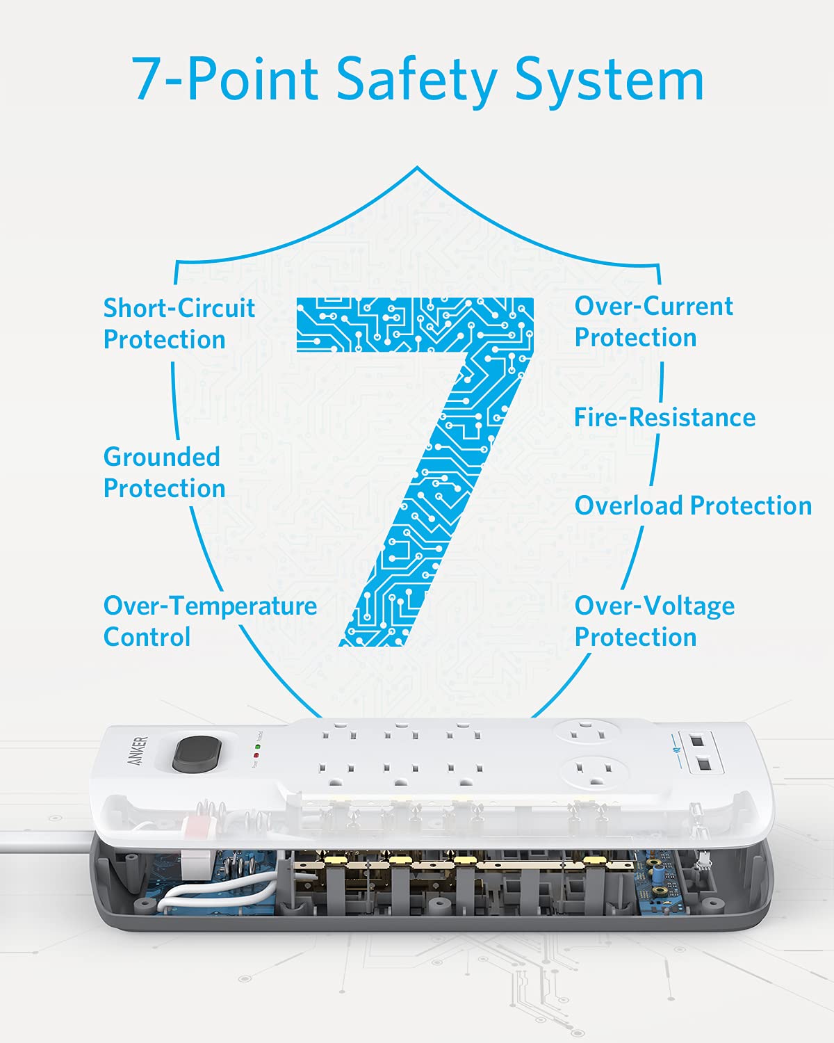 Anker Power Strip Surge Protector with USB, 6ft Extension Cord, 8 Outlets & 2 USB Ports with Flat Plug, PowerIQ for iPhone 14/13 Pro/13, Galaxy, for Home, Office, and More (1200 Joules)