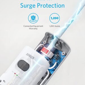 Anker Power Strip Surge Protector with USB, 6ft Extension Cord, 8 Outlets & 2 USB Ports with Flat Plug, PowerIQ for iPhone 14/13 Pro/13, Galaxy, for Home, Office, and More (1200 Joules)